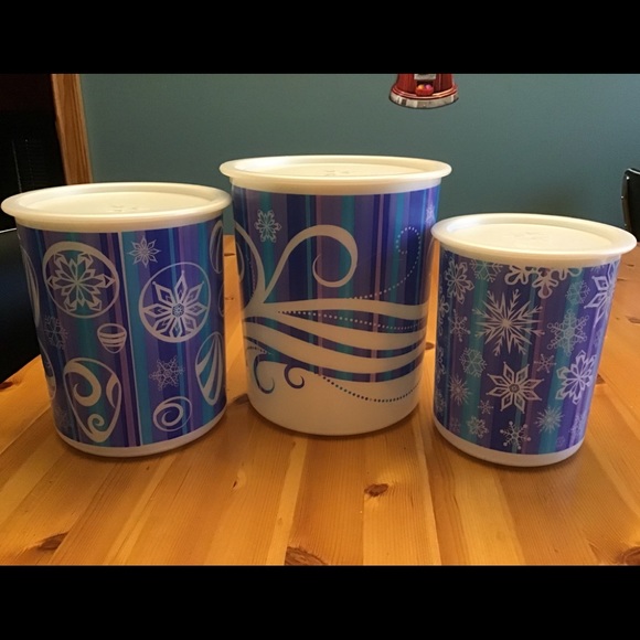 Tupperware | Kitchen | Tupperware Stacking Canisters Snowflake Set Of 3 ...
